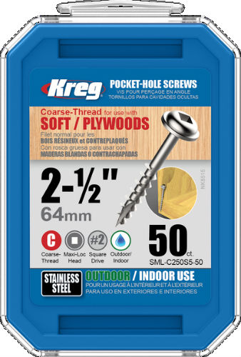 Kreg Zinc Coated Pocket Hole Screw 64mm 2 1 2 Coarse Thread